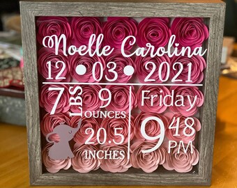 Baby Birth Stats Shadow Box (without Flowers) - Etsy