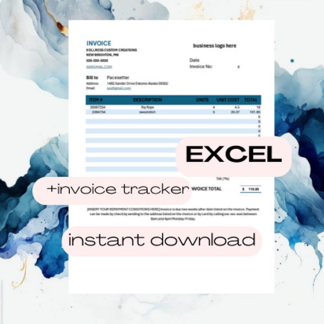 Customizable Invoice Template Excel With Invoice Number Generator and ...