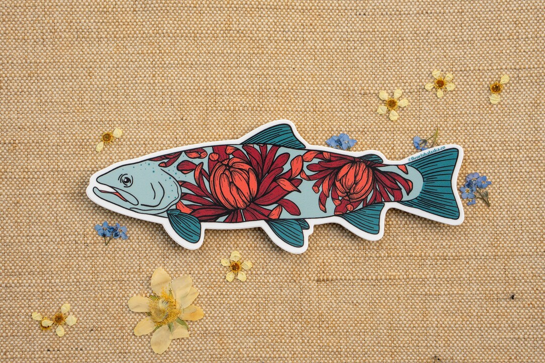 Large Floral Trout Vinyl Sticker // Fishing // Girls Who Fish // Gift ...