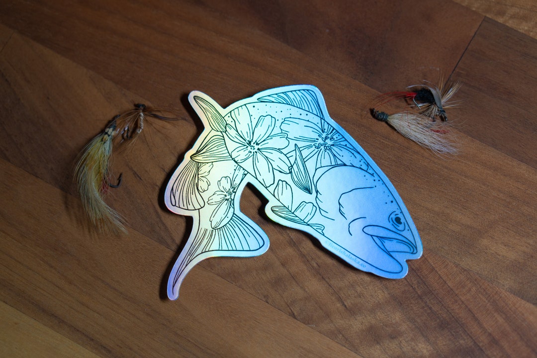 Holographic Floral Trout Vinyl Sticker // Fishing // Girls Who Fish ...