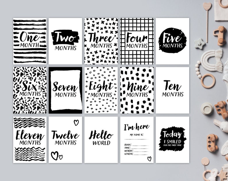 Milestone Cards • Baby Milestone Cards • Black and White • Baby Boy ...