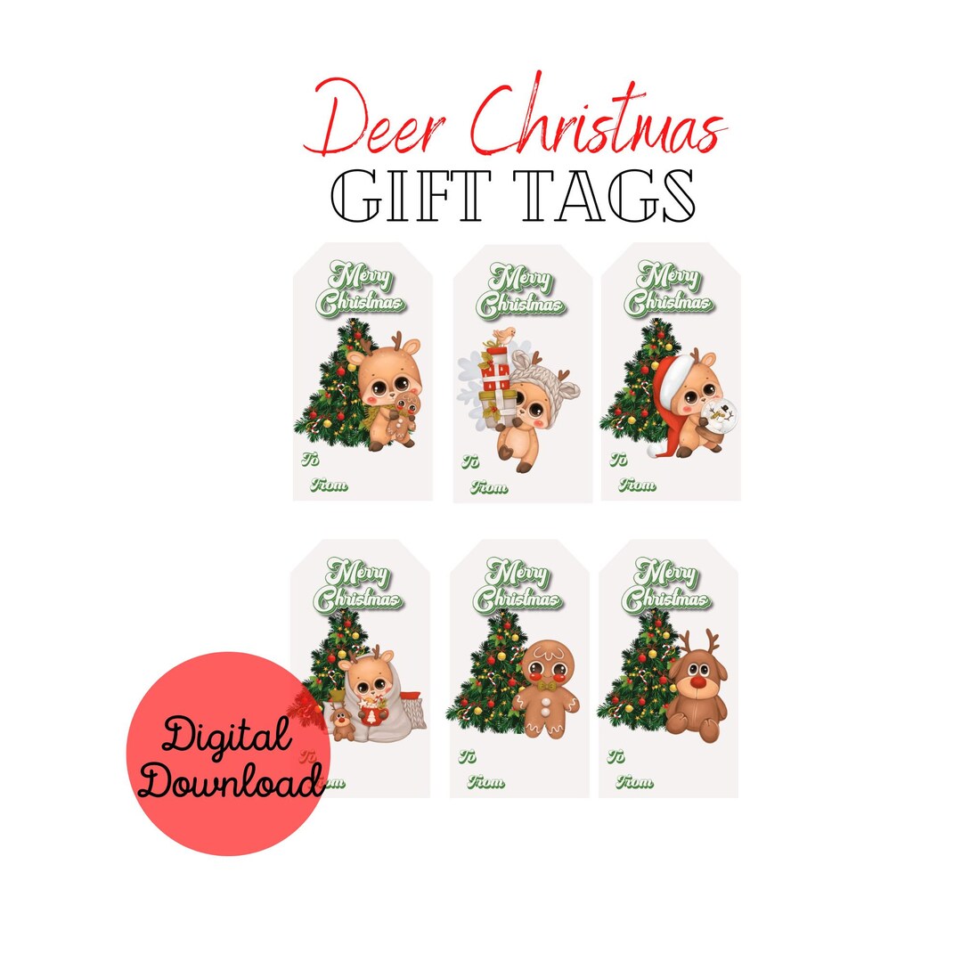 Reindeer Christmas Gift Tags Christmas Themed Printable Gift - Etsy