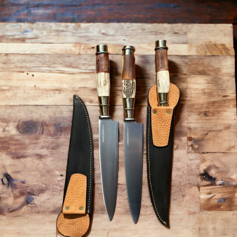 Handcrafted Premium Chef Knife: Deer Horn, Wood & Nickel Silver Leather ...