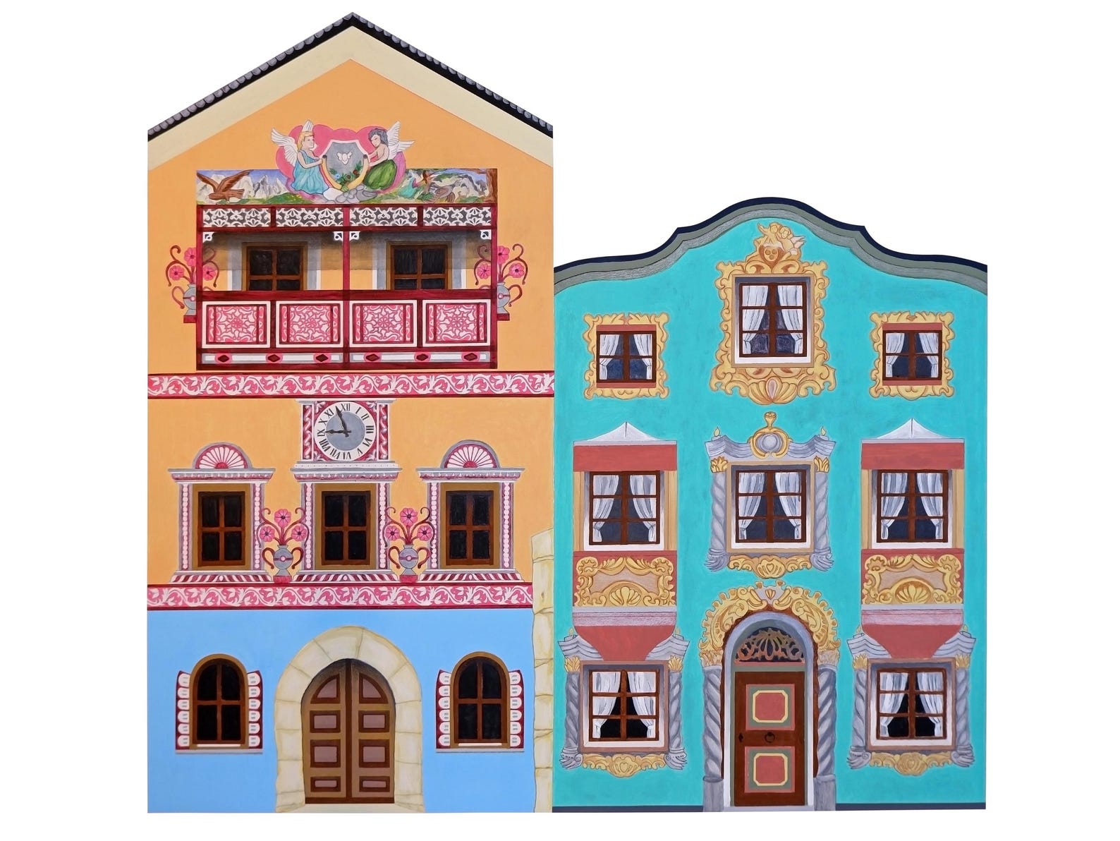 Papercraft & Coloring Kit: 6 Tyrolean Austrian Houses. Printable 3D ...