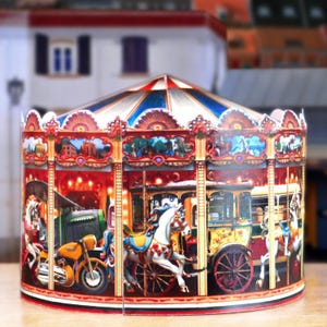 3D Paper Model Carousel Matching Coloring Page Version. Merry Go Round ...