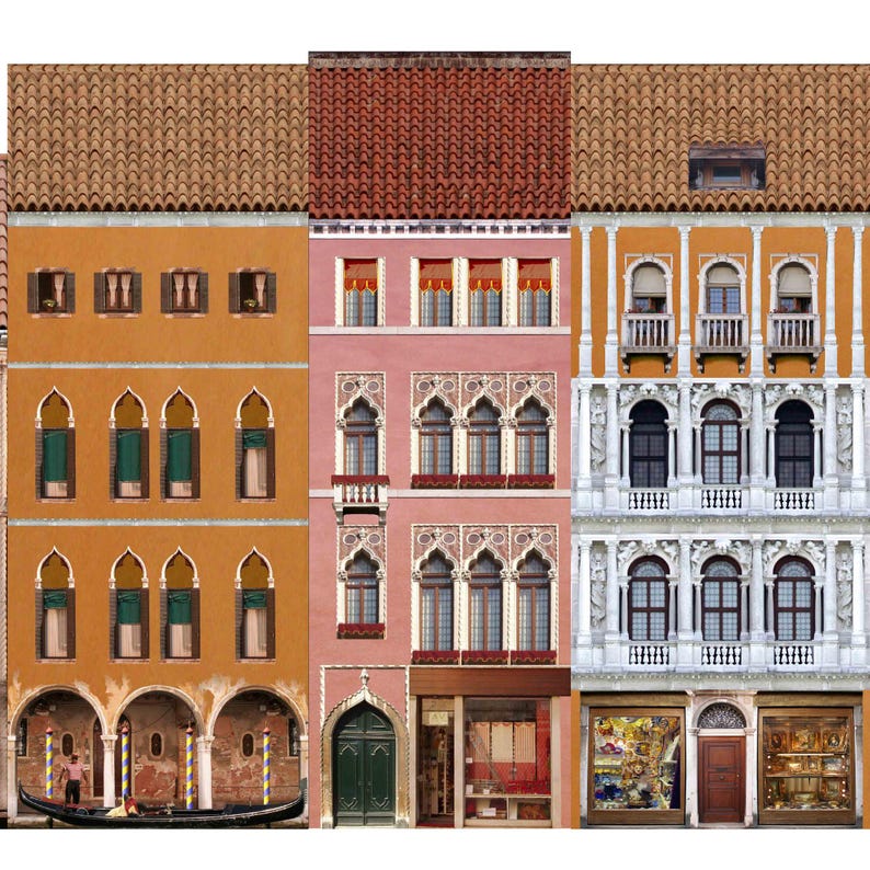 3 Colorful Paper Houses Realistic Venice, Italy Models 3 Matching ...