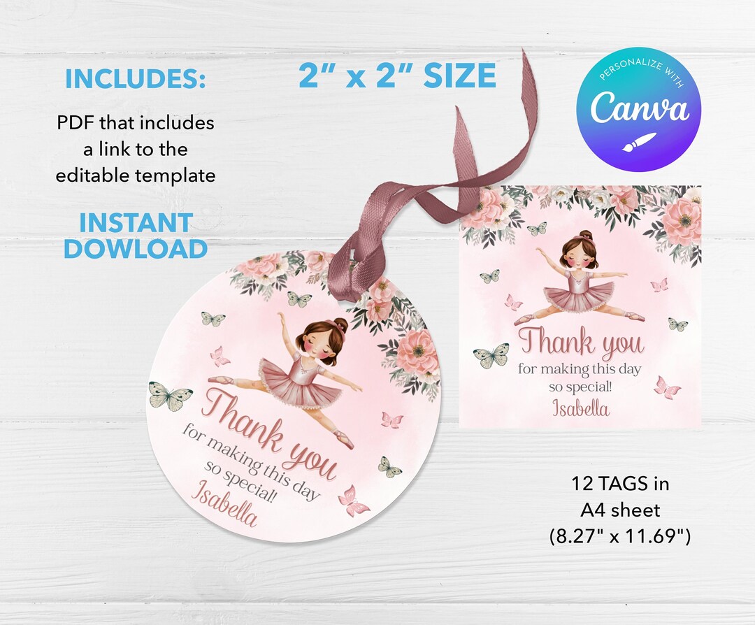 Dancer Thank You Tags, Editable Round, Classic Dancer Sticker, Classic ...