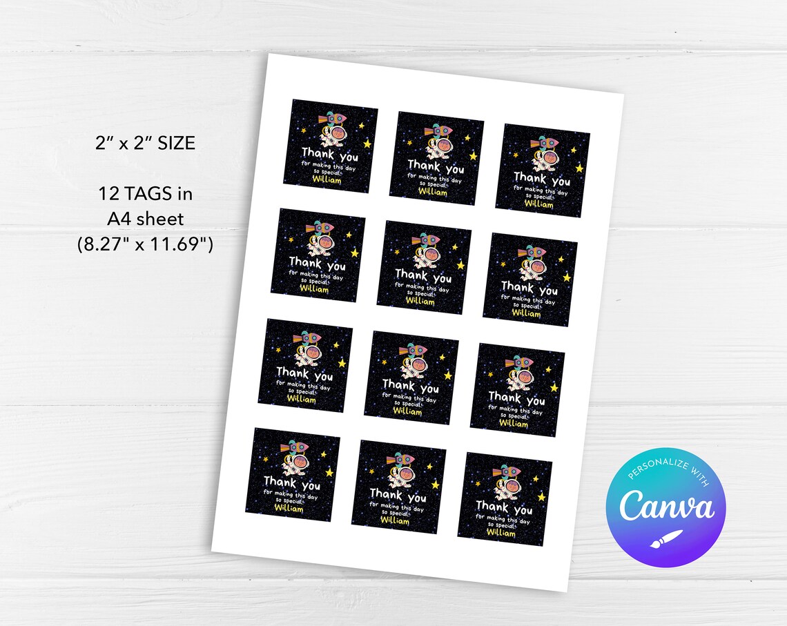 Astronaut Thank You Tags, Editable Round, Astronaut Sticker, Galaxy ...