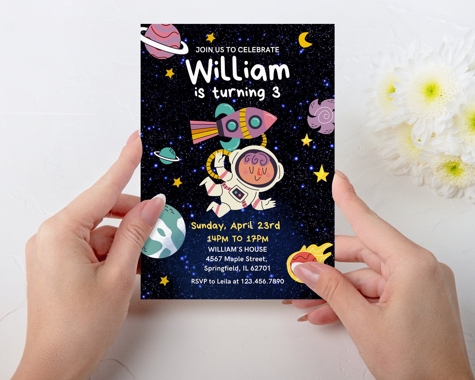 Outer Space Birthday Invitation Template, Planets Spaceship Astronaut ...
