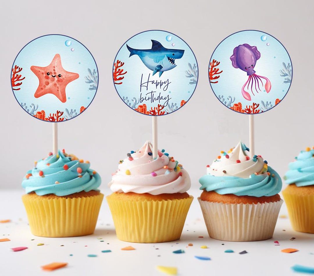 Under the Sea Cupcake Toppers Ocean Birthday Decorations Cute Marine ...