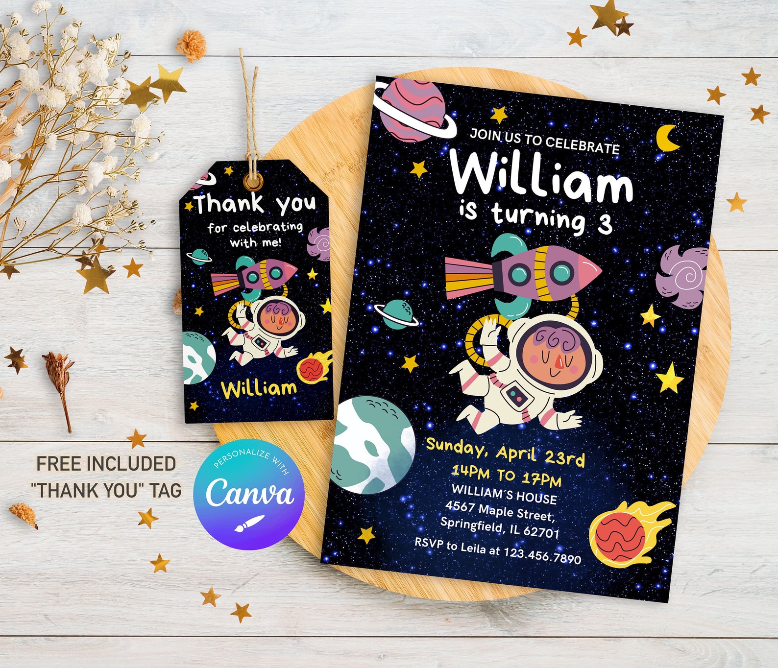 Outer Space Birthday Invitation Template, Planets Spaceship Astronaut ...