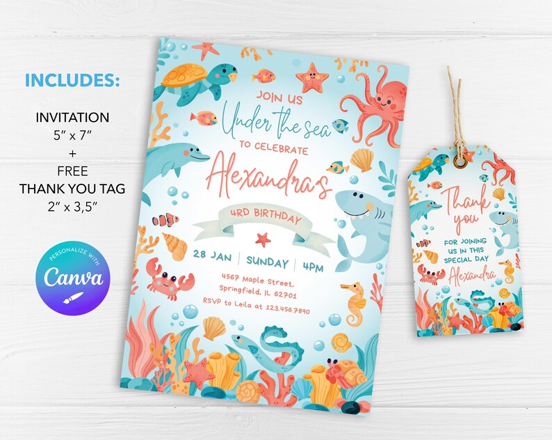 Editable Under the Sea Birthday Invitation, Editable Ocean Animal Party ...