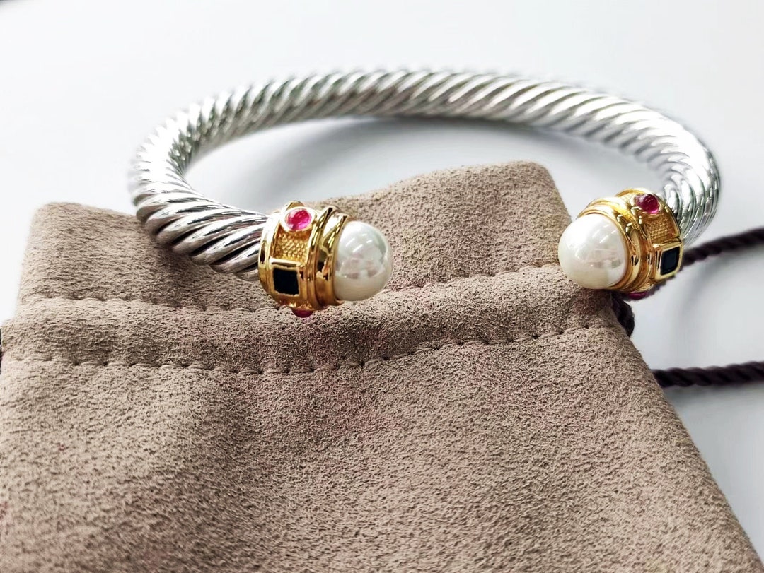 Gift for Her/dy Cable Purple Blue Pearl Open Gold Head Bracelet - Etsy