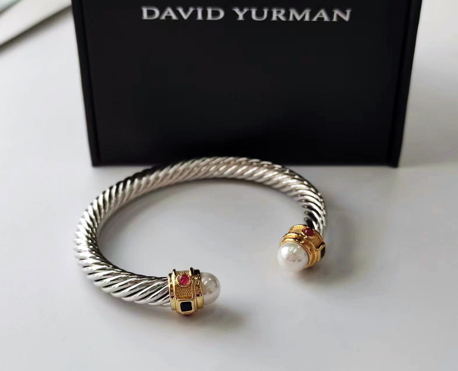 Gift for Her/dy Cable Purple Blue Pearl Open Gold Head Bracelet - Etsy
