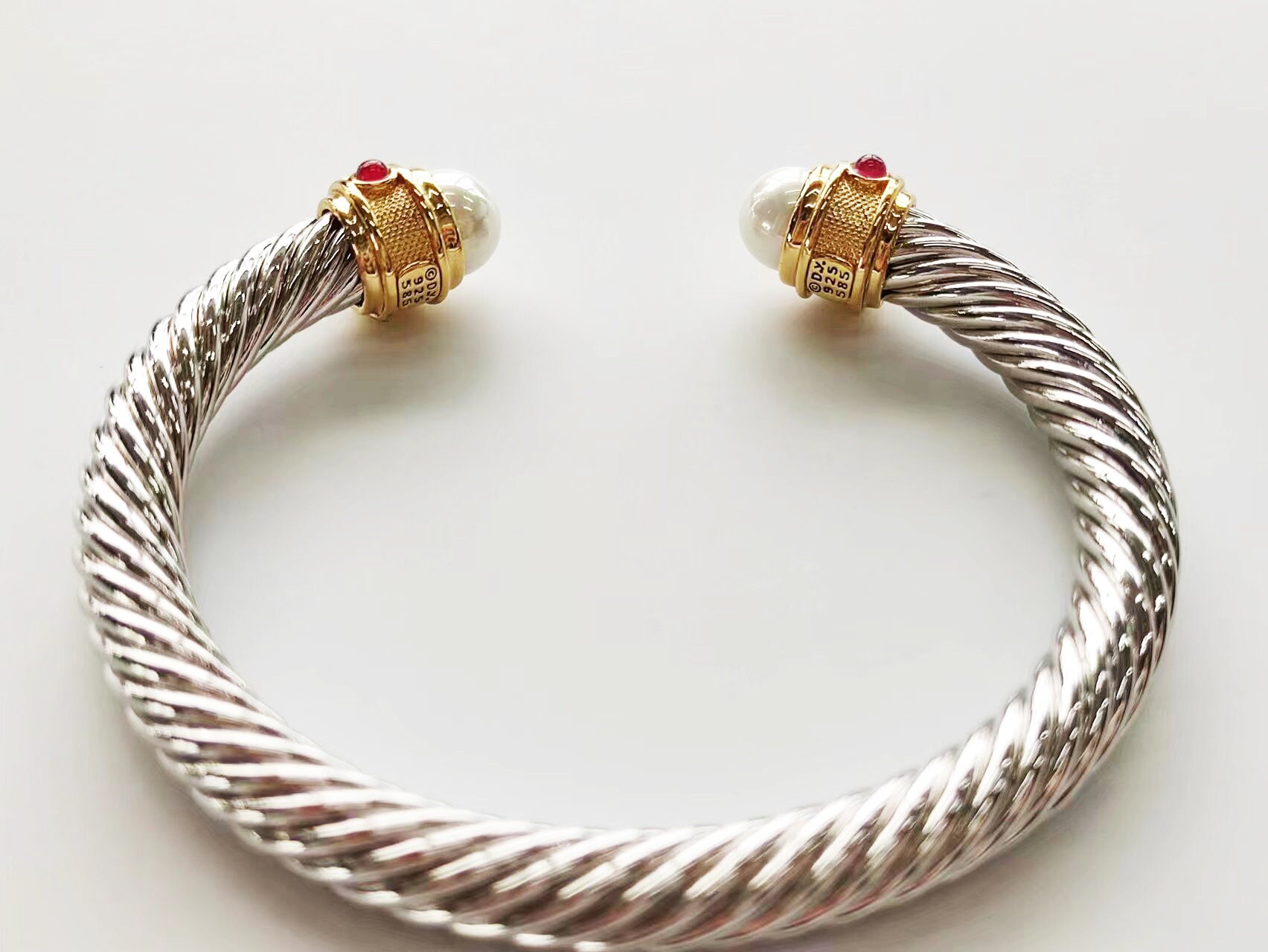 Gift for Her/dy Cable Purple Blue Pearl Open Gold Head Bracelet - Etsy