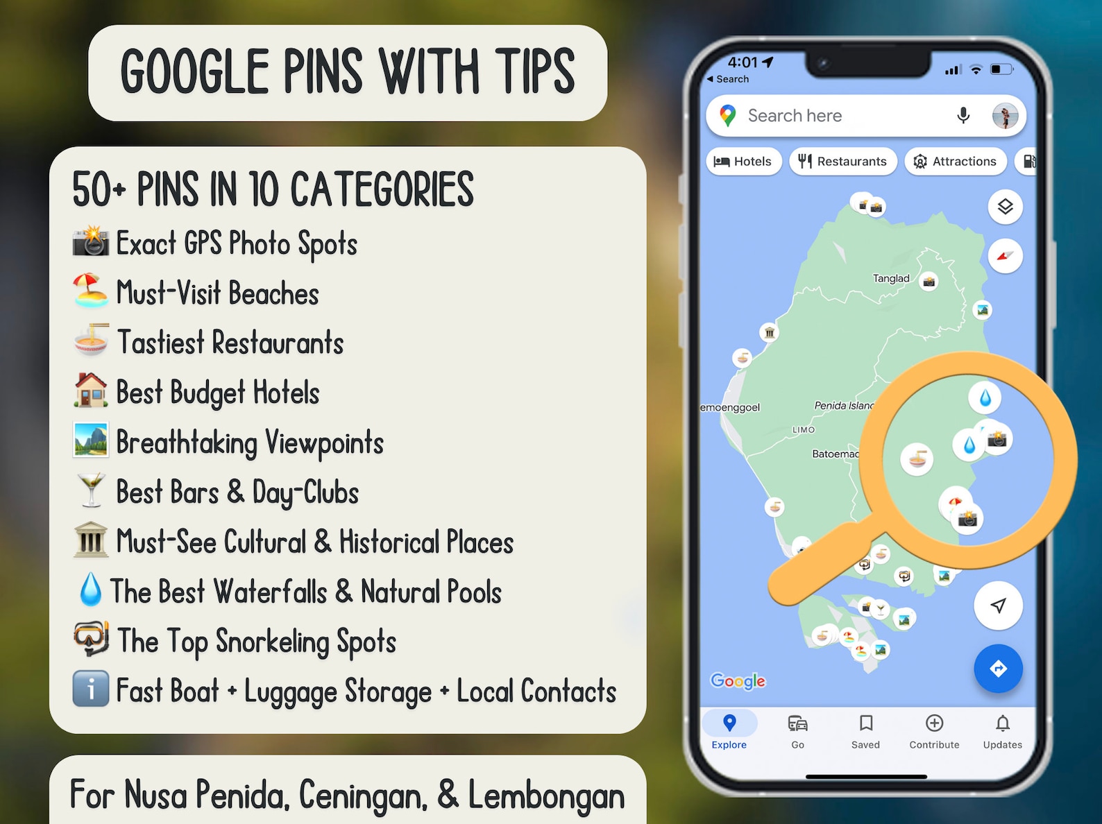 Nusa Penida Bali Google Maps Travel Guide Bundle (50+ Google Maps Pins ...