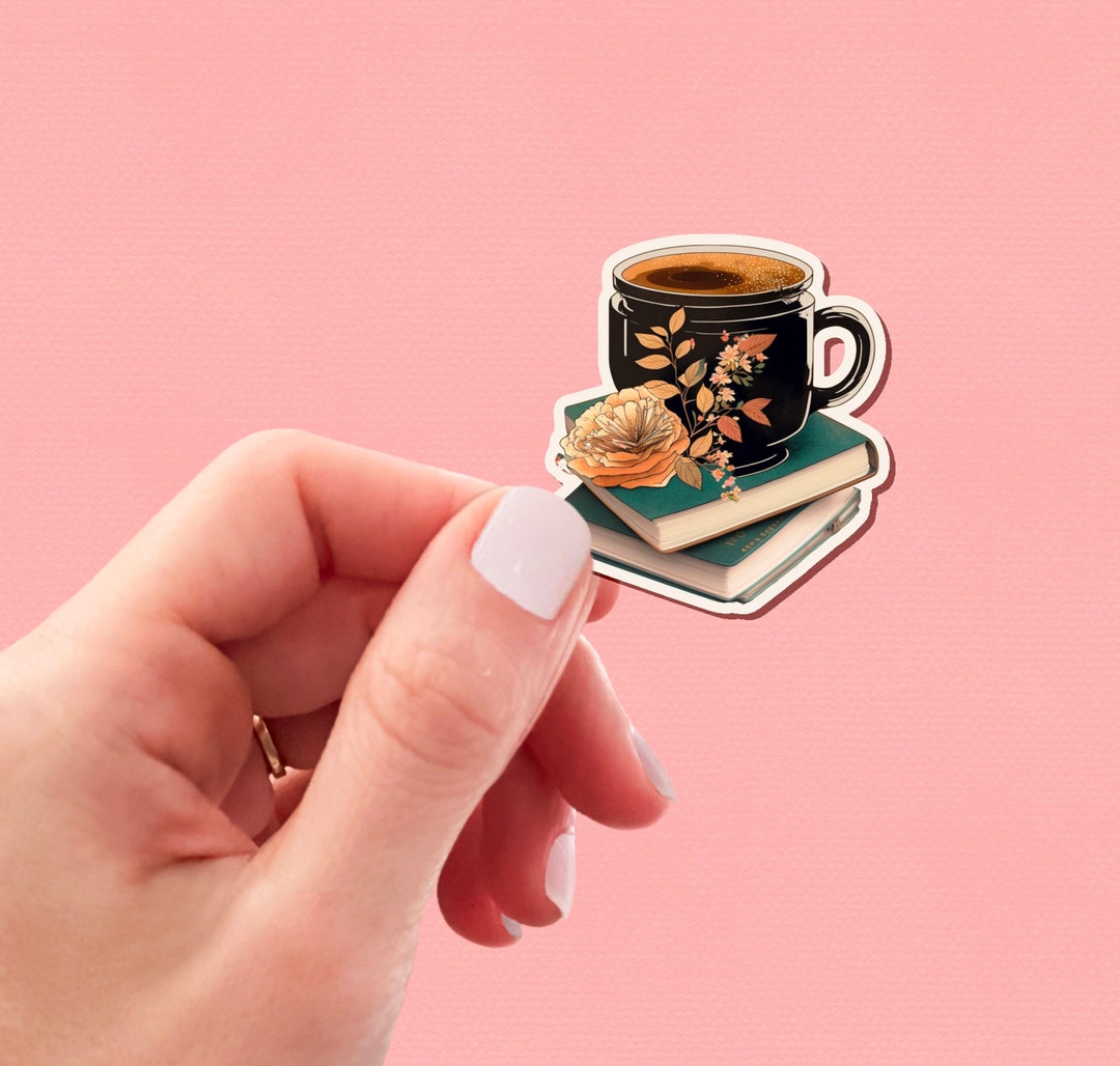 Coffee and Books Sticker Water Resistant Water Bottle Laptop Sticker ...