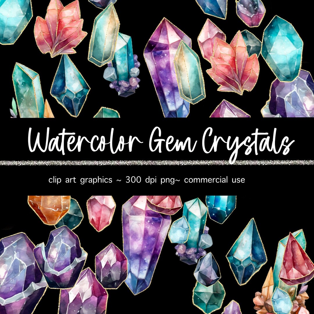 Watercolor Gem Crystals Clipart, Gem Clipart, Crystal Illustrations ...