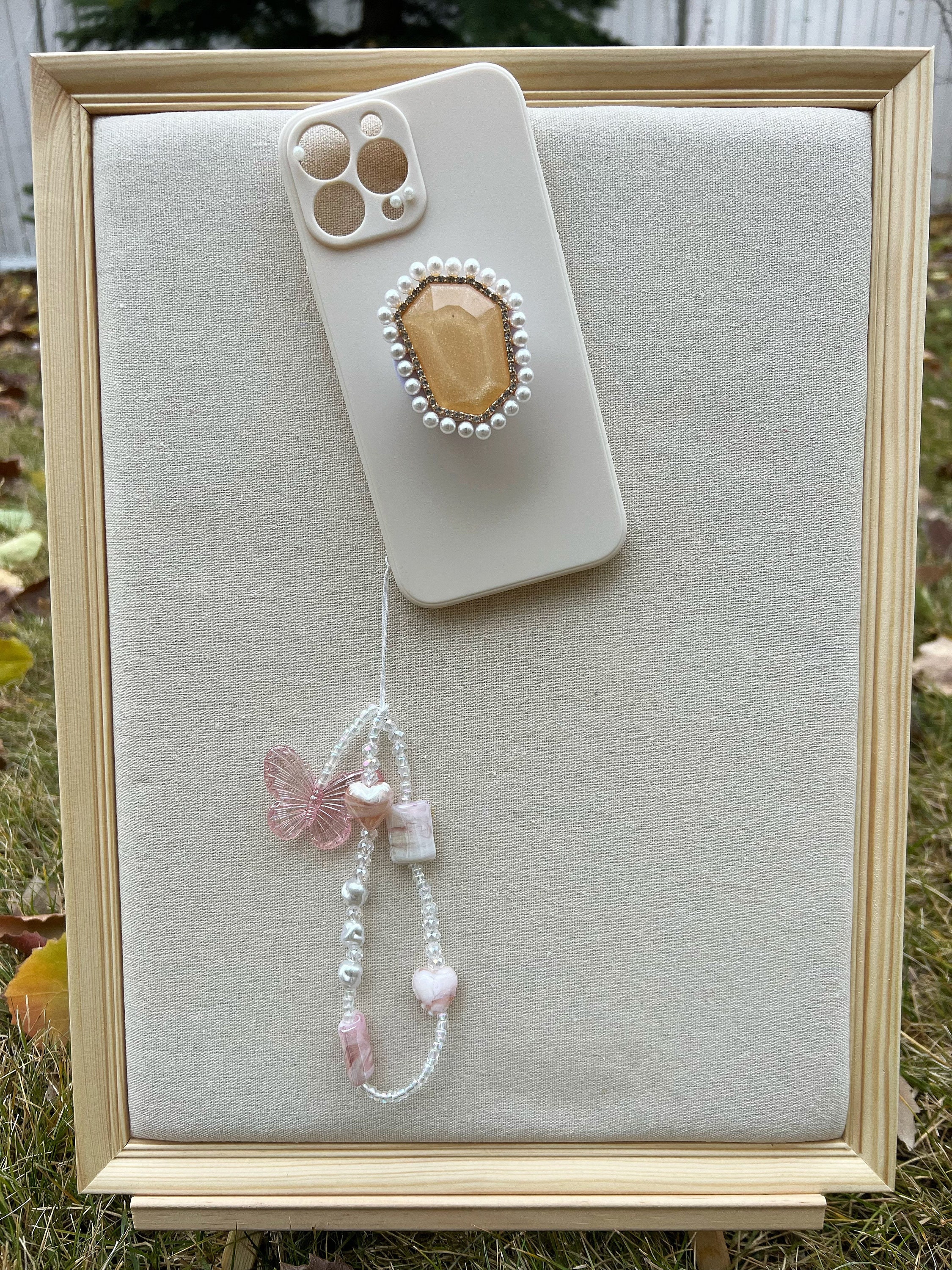 Phone Charms With Glitter Butterfly-phone Wristlet Strap Handmade-phone ...