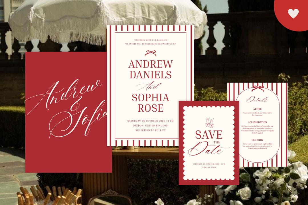 Striped Red Wedding Invitation Template: Elegant Minimalist Design ...