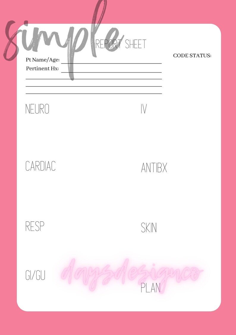 BASIC Nursing Report Sheet - Etsy