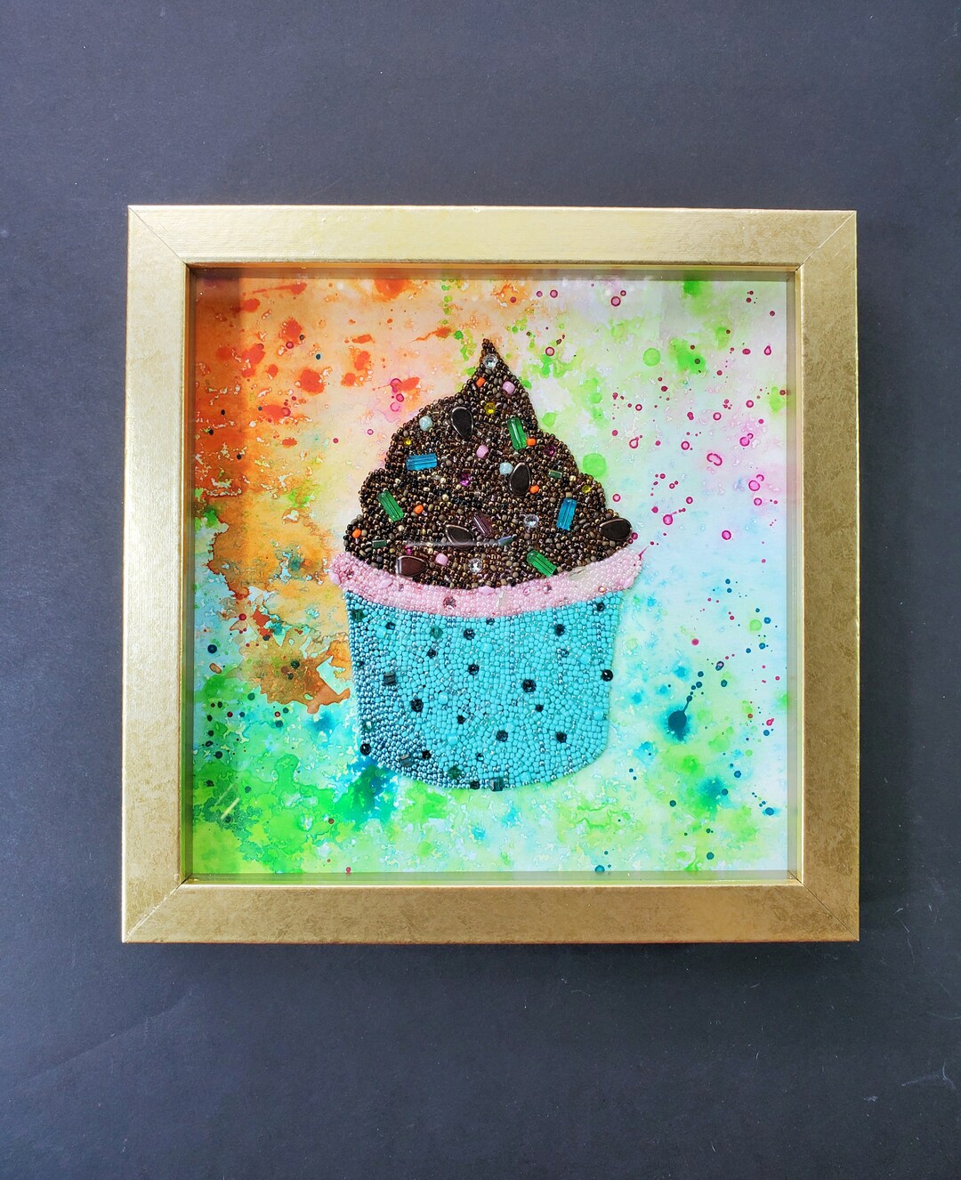 Chocolate Bead Cupcake, Modern Wall Art, Foodie Gift, Bakery Art, Tie ...