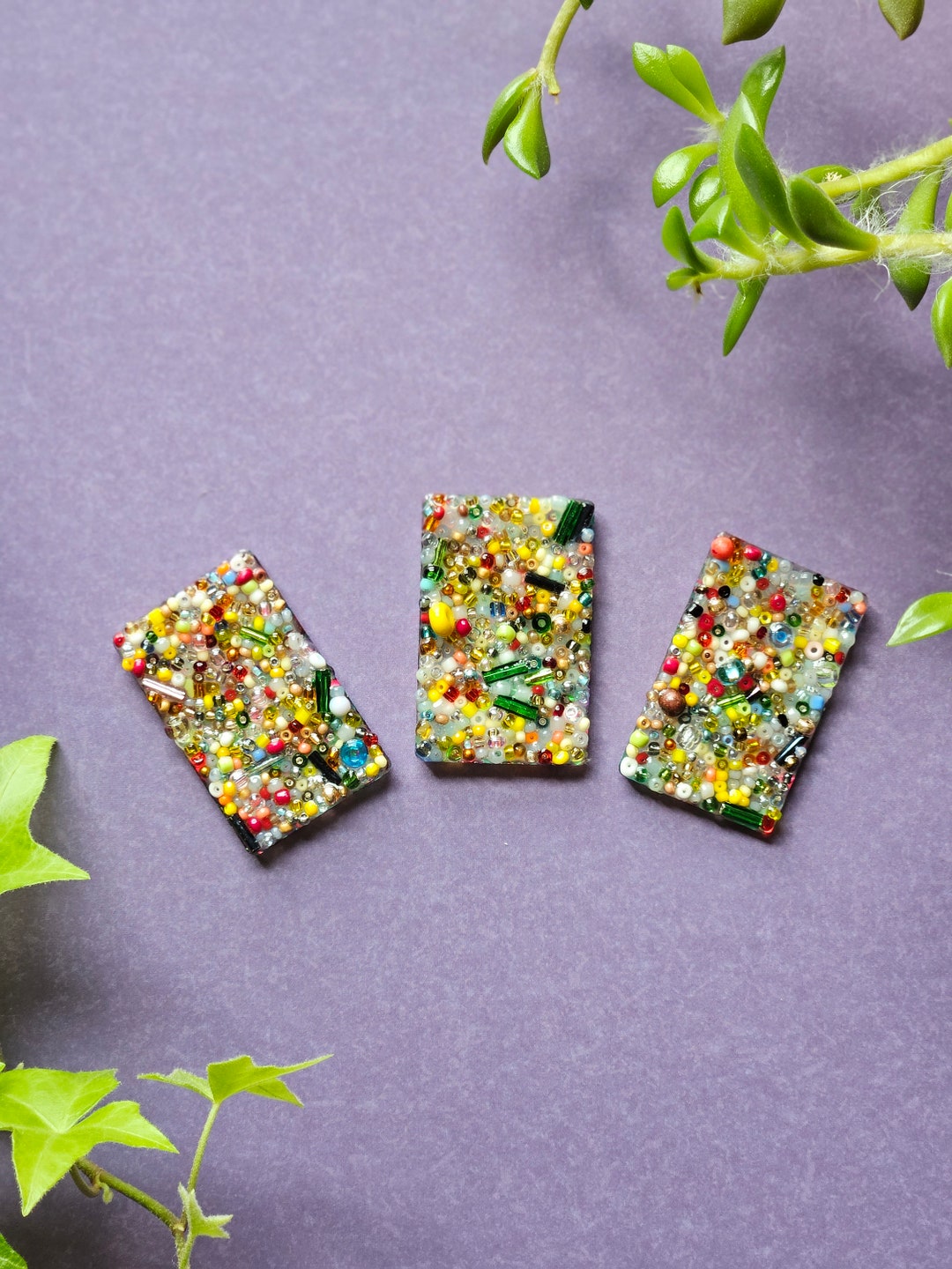 Handmade Beaded Refrigerator Magnets, Rainbow Kitchen Decor, Set of 3 ...