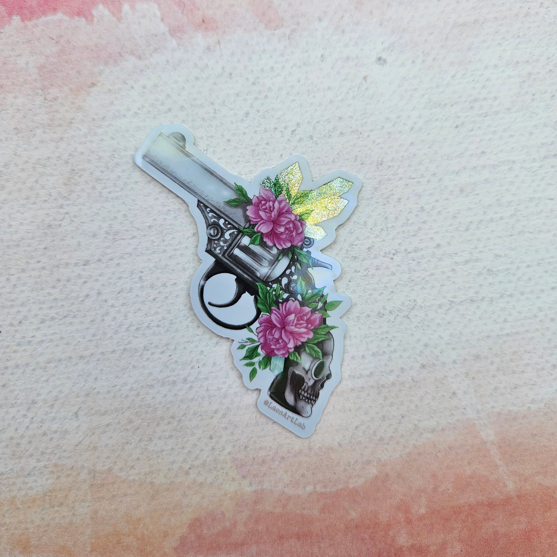 Small Skull Sticker Revolver Art Original Vinyl Sticker - Etsy