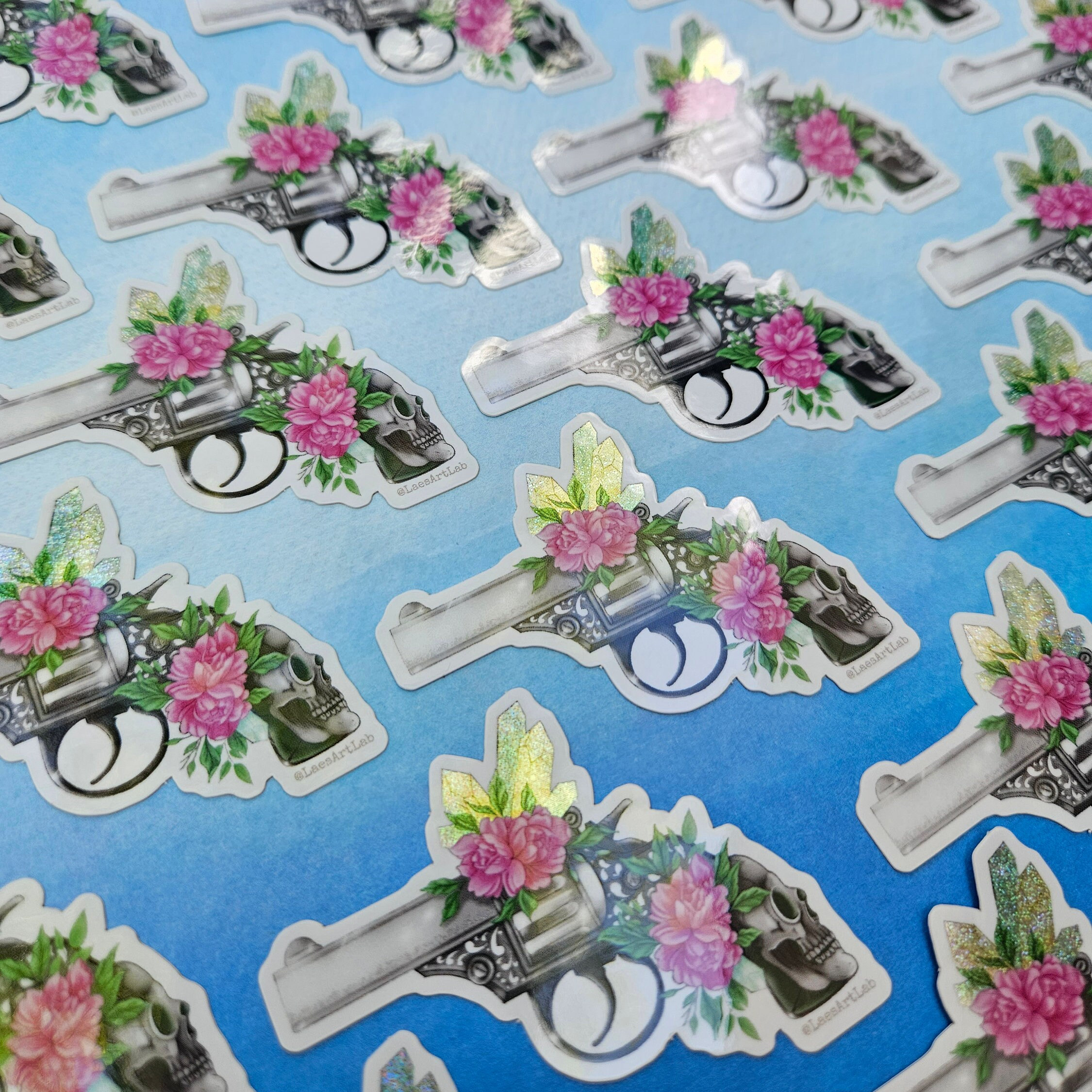 Small Skull Sticker Revolver Art Original Vinyl Sticker - Etsy