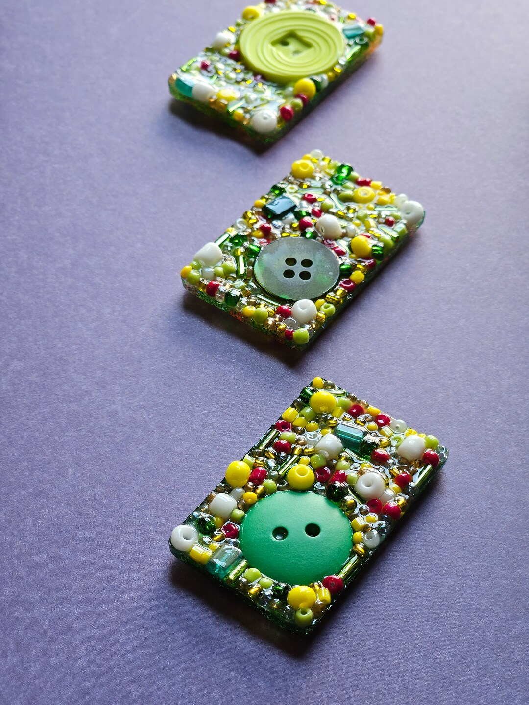 Handbeaded Refrigerator Magnets, Bright Green Kitchen Decor, Set of 3 ...