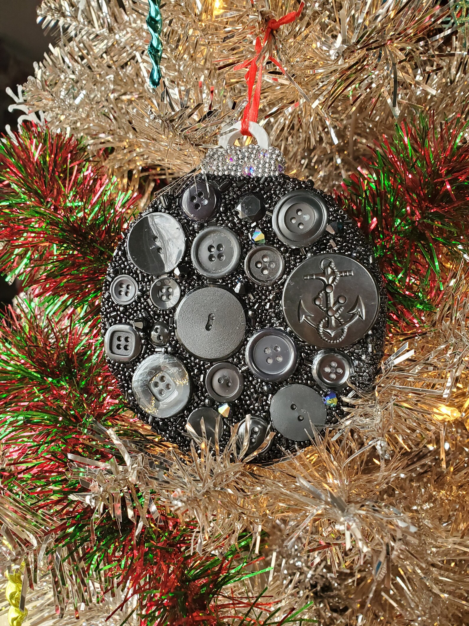 Black Button Ornament, Christmas Ornament, Black Decor, Christmas Decor, Button Art, Unique ...