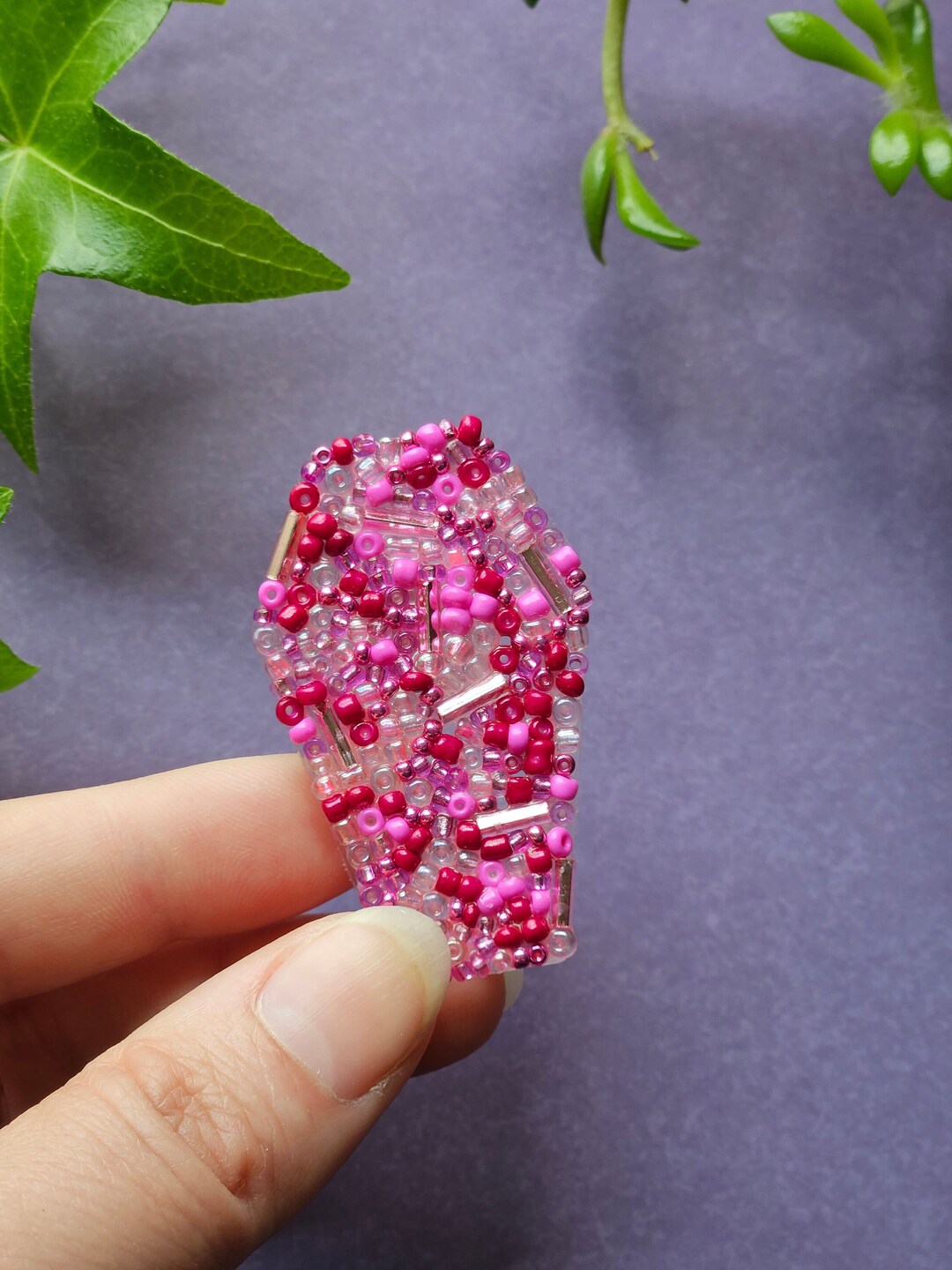 Pink Beaded Coffin Refrigerator Magnet, Bright Emo Decor, Pink Kitchen ...