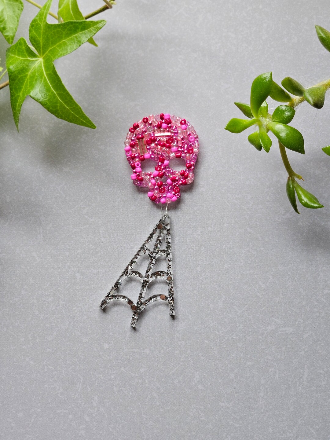 Pink Skull and Spider Web Refrigerator Magnet, Bright Emo Art, Unique ...