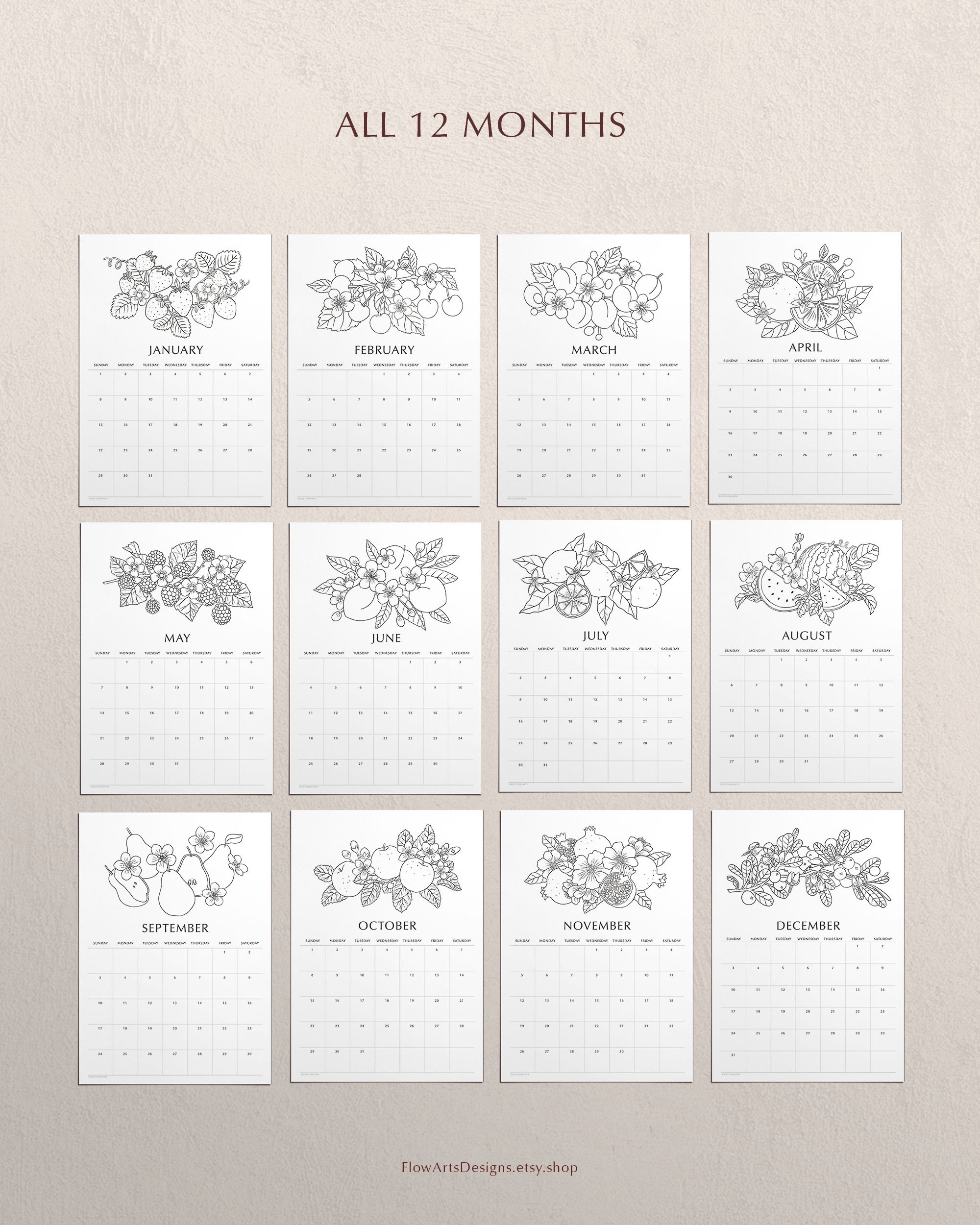 Coloring Calendar 2023 Printable for Kids Teens & Adults PDF A4 A5 US ...