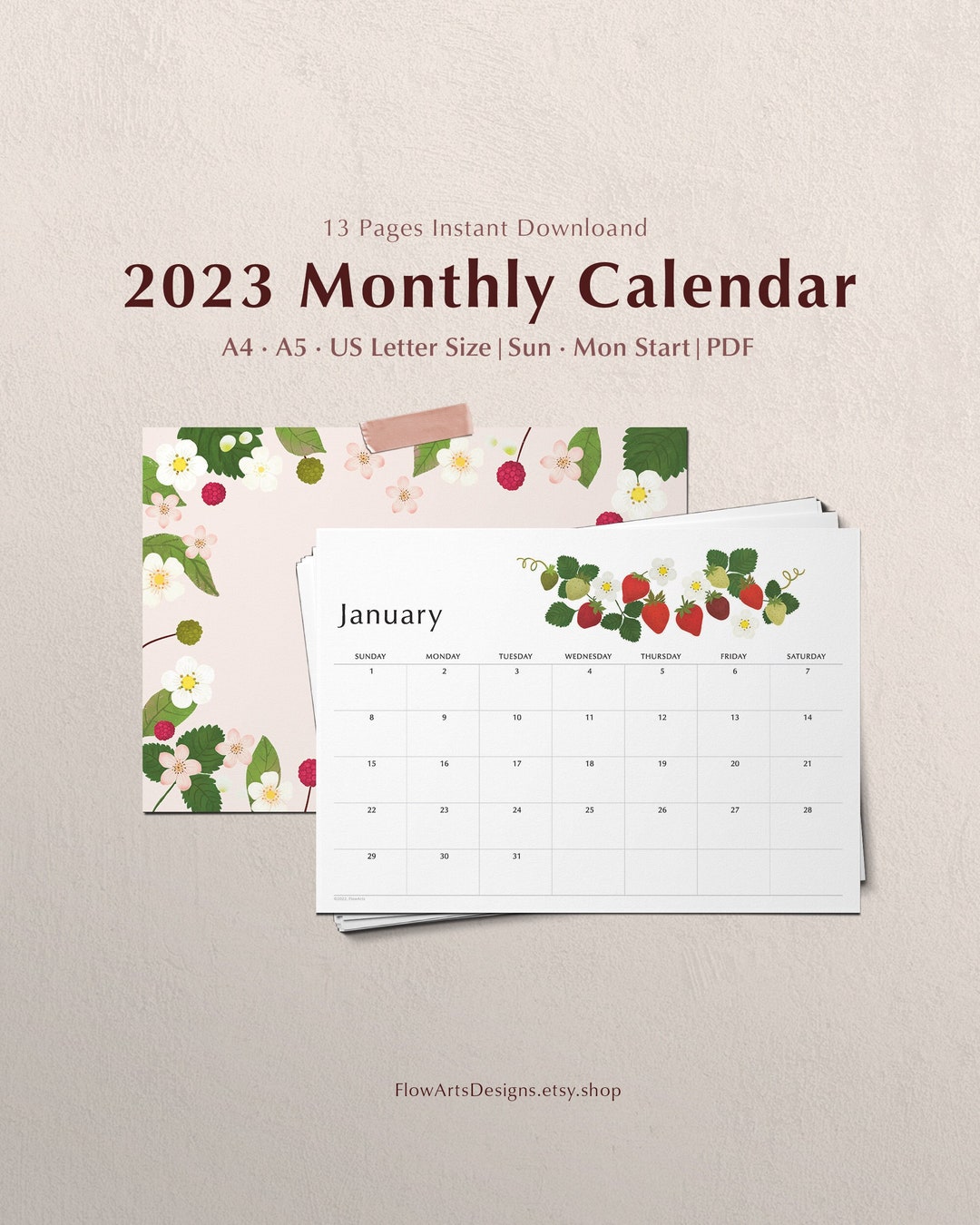 2023 Monthly Calendar Printable Digital Planner Template Pages ...