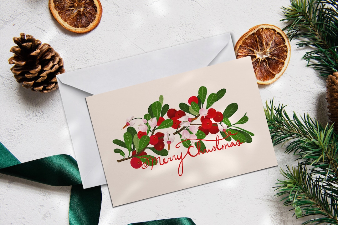 Christmas Card Printable Cranberry Holiday Card Digital - Etsy