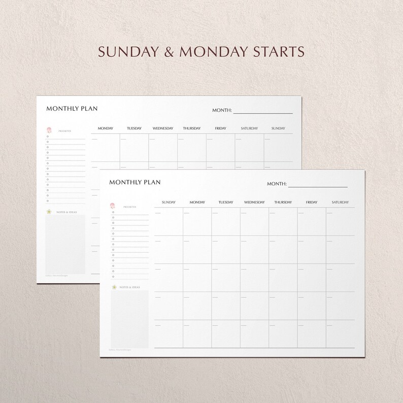 Undated Monthly Planner Printable | Perpetual Calendar Pages Template ...