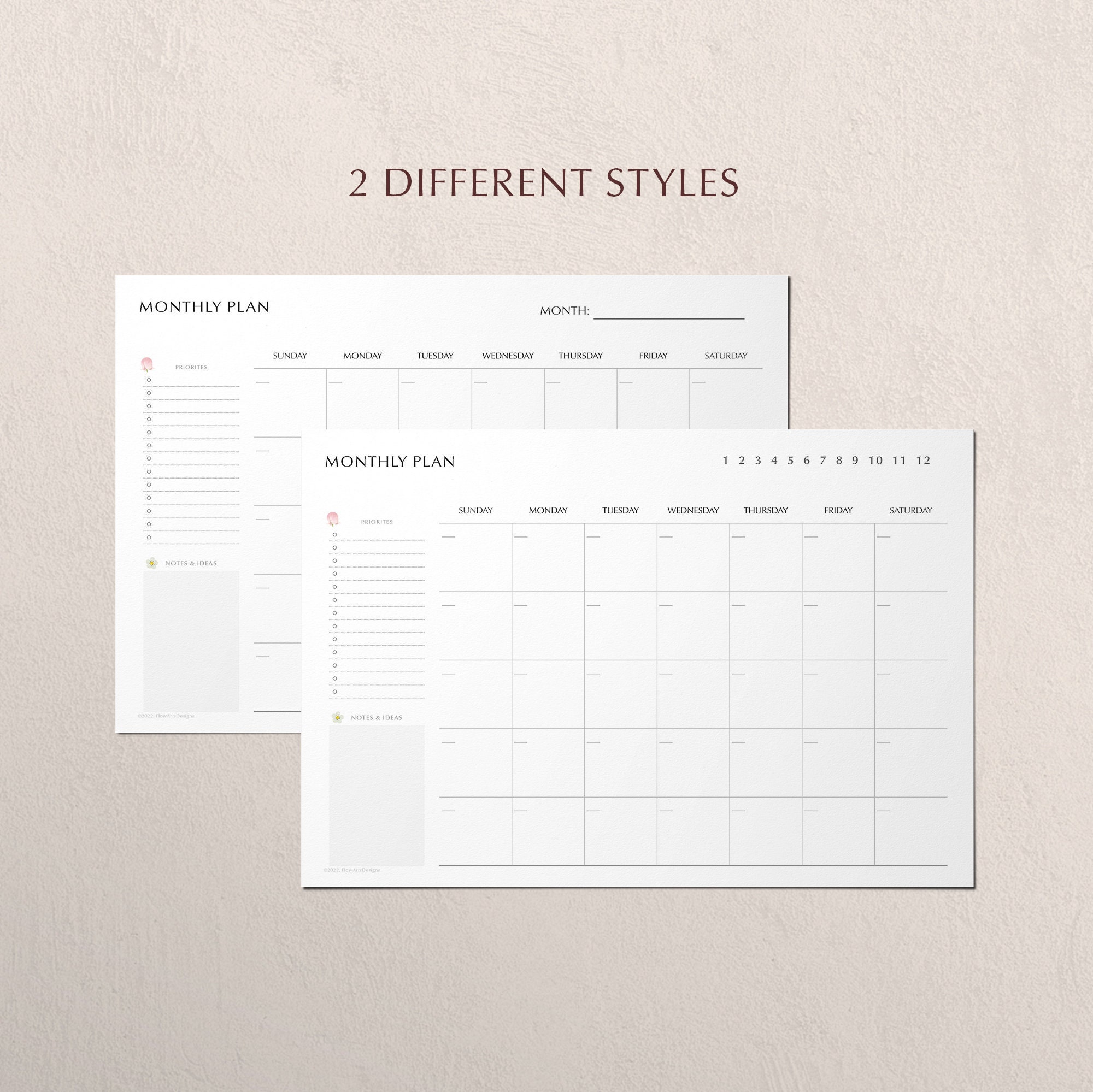 Undated Monthly Planner Printable | Perpetual Calendar Pages Template ...