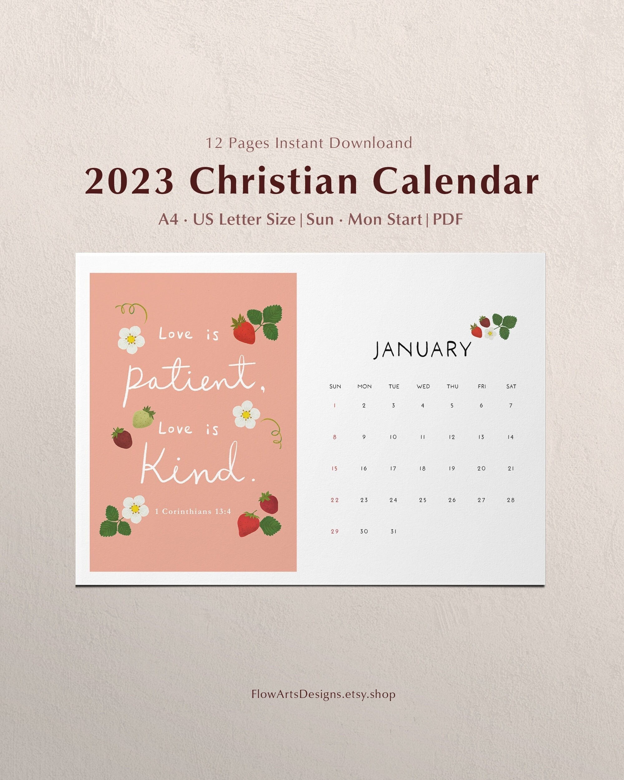Christian Calendar 2023 Printable Biblical Wall Calendar 2023 Religious ...