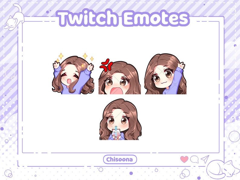 P2U Emotes Pack Cute Chibi Girl Emotes brown Hair, Fair Skin, Brown ...