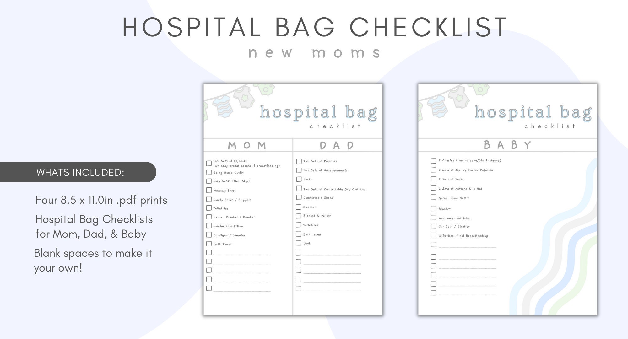 Hospital Bag Checklist, New Mom Checklists, Printables Checklists for ...