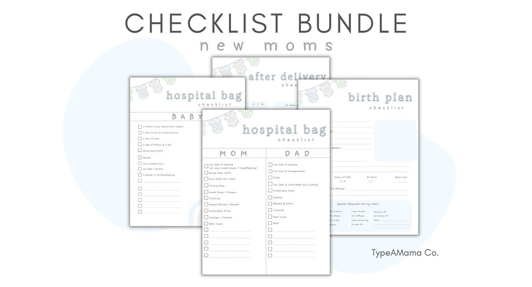 Hospital Bag Checklist, New Mom Checklists, Birth Plan Checklist ...