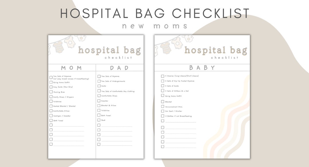Hospital Bag Checklist New Mom Checklists Printables - Etsy