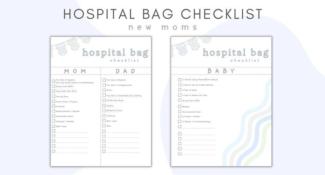 Hospital Bag Checklist, New Mom Checklists, Printables Checklists for ...