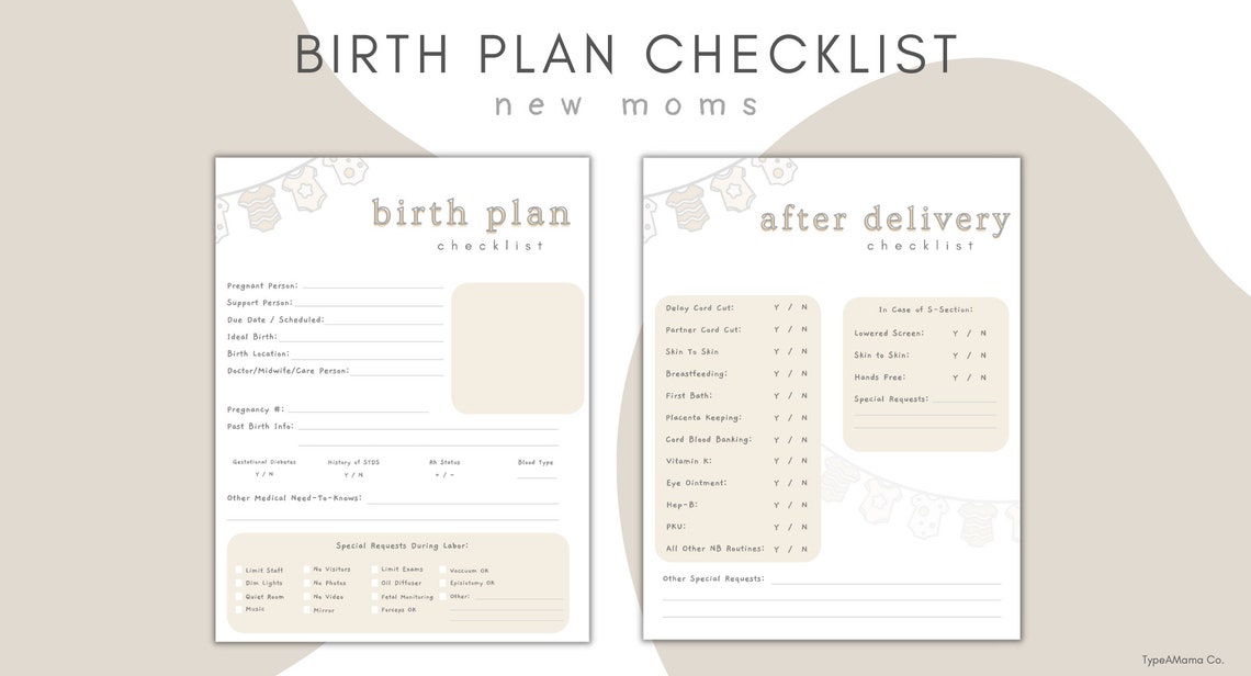 Birth Plan Checklist, Birth Plan Printable, New Mom Checklists ...