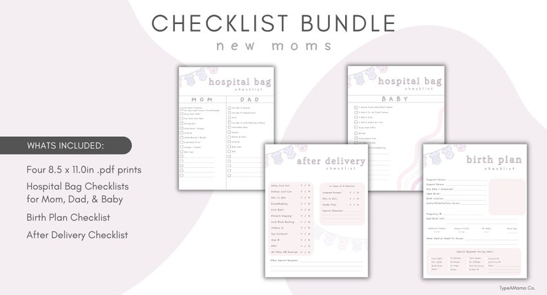 Hospital Bag Checklist New Mom Checklists Birth Plan - Etsy
