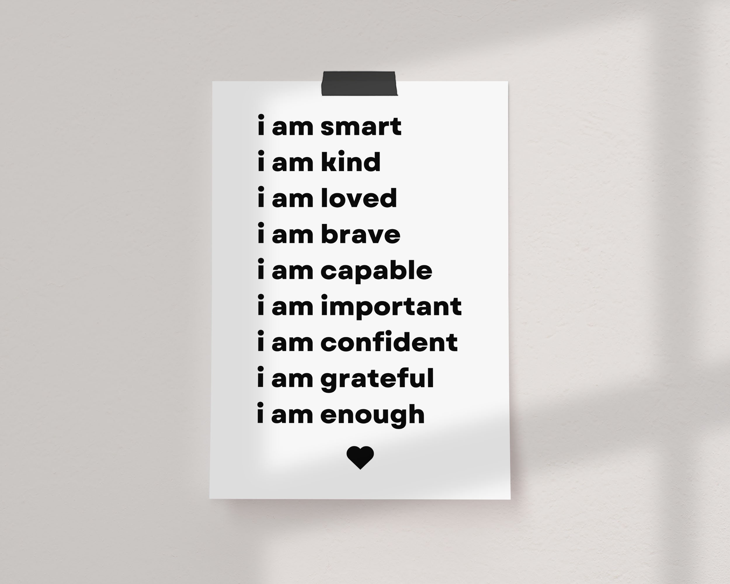 Kids Daily Affirmations Poster, Black and White Affirmations Poster ...