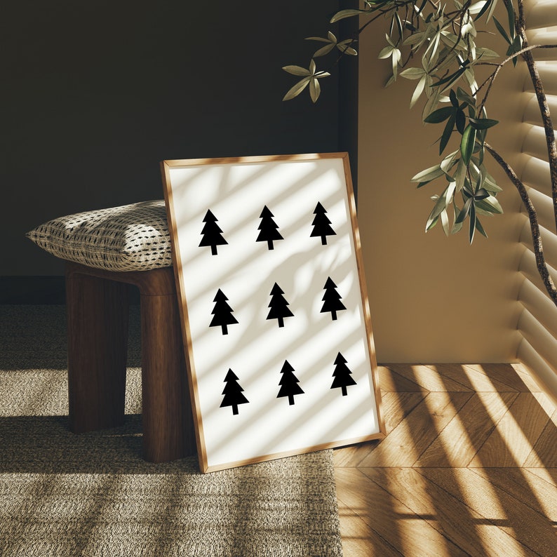 Black and White Christmas Tree Print, Christmas Wall Art, Printable ...