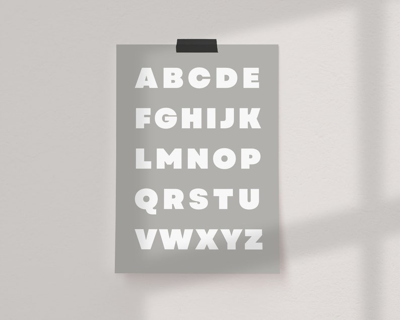 ABC Poster, Alphabet Printable, Gray and White Alphabet, Neutral ...