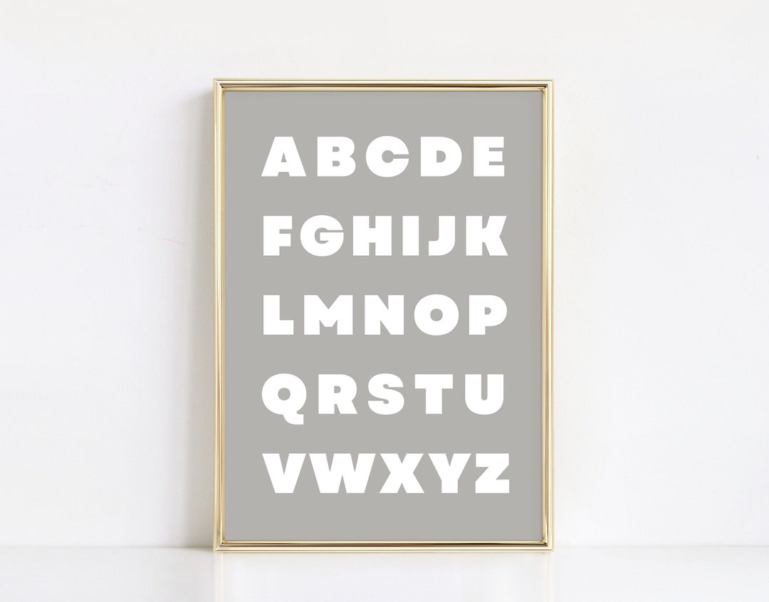 ABC Poster, Alphabet Printable, Gray and White Alphabet, Neutral ...
